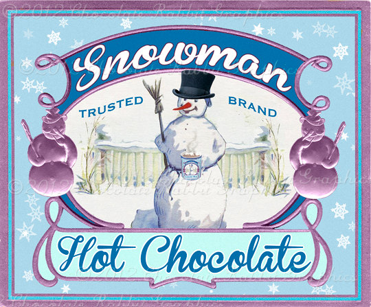 Snowman Cocoa Label Gift Tag Digital Download Printable Image Collage ...